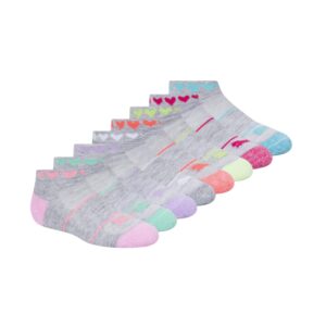 puma girls 8 pack low cut + hair ties running socks, gray/multi, 7-8.5 us