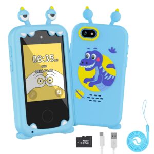 diswoe kids smart phone for boys and girls dinosaur toys 3 4 5 6 7 8 9 years old touchscreen cell phone with 8gb sd card and multi apps for learning, christmas birthday gifts for kids age 6-8