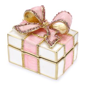 elldoo mini trinket box, bow-knot gift box style hinged jewelry box vintage metal enameled decorative box ring earrings jewelry organizer gift box for women girls, pink