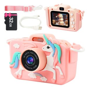 kids camera for boys and girls - bellochiddo 1080p hd toddler camera for kids toy gift, children camera christmas birthday gifts for age 3-8 with cartoon soft silicone cover and 32gb sd card