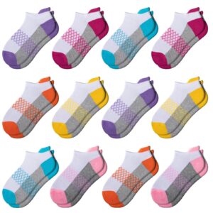 comfoex 12 pairs girls socks ankle athletic socks 4-6 8-10 6-8 years old socks short socks with cushioned sole