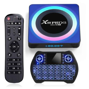 android 13.0 tv box 4gb 32gb x88 pro 13 android tv box 2024 rk3528 8k smart tv box with wifi 6 2.4g/5.8g usb 3.0 bt 5.0 hdr 10+ with mini backlit keyboard