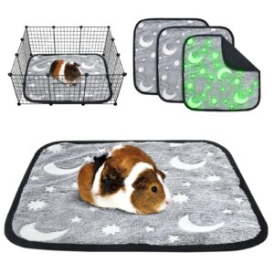 3pcs guinea pig bedding glow in dark small pet warm liners washable hamster bedding pads, absorbent & anti slip rat dragon luminous bedding playing mats for small animals, 14 inch