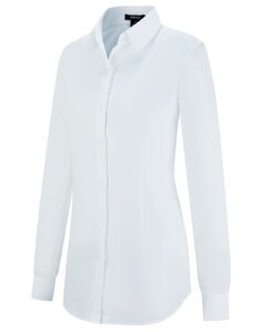 tapata women's classic button-down blouse formal work dress fitted shirts collared long sleeve business top, white, large