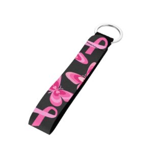 instantarts auto keychain lanyard wristlet strap breast cancer awareness hand wrist landyard key chain with metal ring for car keys, camera, cell phone, backpack