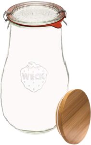 weck jars 91.3 fl oz tulip jars 2.5 liter starter jars - large glass jars for sourdough starter with glass lid wide mouth - (1 jar with wooden lid)