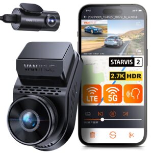 vantrue s1 pro 2.7k dual dash cam front and rear, 5g wifi 60fps hidden dash camera w/hdr night vision, starvis 2, optional remote live view, gps, voice control, 24/7 parking mode, support 512gb max