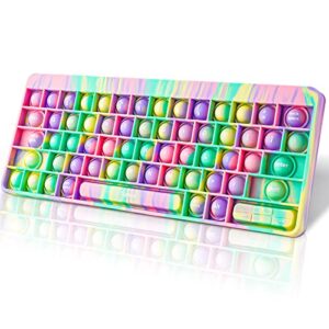 nitoy silicone keyboard push pop fidget sensory toy multicolor large size typing learning squeeze hand fidget stress reducer anxiety relief bubble popper for kids & adults (macaron tie-dye)