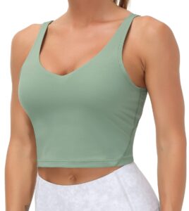 women’s longline sports bra wirefree padded medium support yoga bras gym running workout tank tops (jasmine green, medium, m)