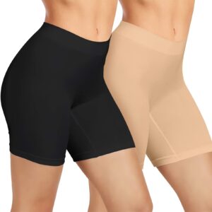 zenuta 2pack anti chafing shorts women, seamless slip shorts for under dresses, spandex bike shorts for yoga workout (black nude, xx-large)