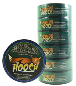 (6) six chattahoochee hooch herbal snuff cans 1.2oz/34g - wintergreen - no tobacco, no nicotine