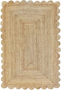 klavate scalloped multi border decor braided jute collection classic quality made natural hand woven area rug (4x6, natural)