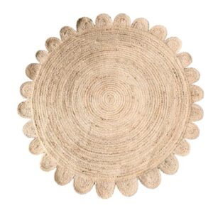 generic 4x4, 5x5, 6x6,feet natural jute scallop round rug, floor scalloped edge rug braided boho eco large circular handmade area rugs (natural, 5x5 ft round rug)