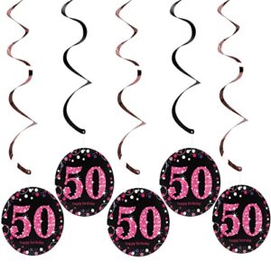 birthday hanging swirls decorations,happy 50 year old birthday swirls supplies,50th hanging swirl decor,birthday party rose gold hanging swirls ceiling decorations shiny foil swirls