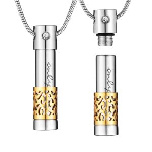 stwtr cremation jewelry cylindrical pendant necklace, used for female ashes, men's flower souvenir commemorative jewelry, used for human pet urn pendant (c)