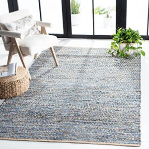 safavieh cape cod collection accent rug - 4' x 6', natural & blue, handmade flat weave coastal braided jute, ideal for high traffic areas in entryway, living room, bedroom (cap351a)