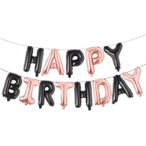 happy birthday balloons, aluminum foil banner balloons for birthday party decorations and supplies (black rose gold)