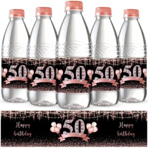 48 pieces 50th birthday party water bottle labels cheers to 50th decoration labels sticker black and rose gold bottle wrappers congrats 50th birthday party supplies for party celebration decor