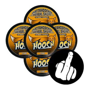 hooch herbal snuff classic pouch packs - 5 cans - includes dc crafts nation skin can cover - middle finger