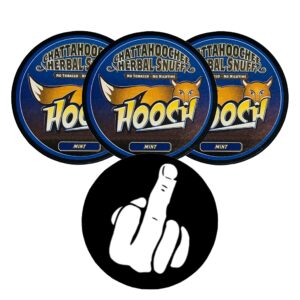 hooch herbal snuff mint pouch packs - 3 cans - includes dc crafts nation skin can cover - middle finger