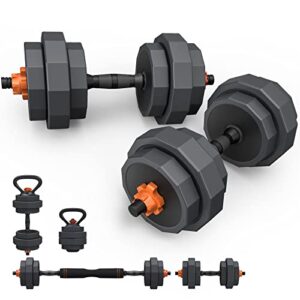 lusper dumbbell set adjustable weights, 66lb free weight with 3 modes, for home gym, multiweight used as barbell, kettlebell star collars, fitness exercise equipment men and women