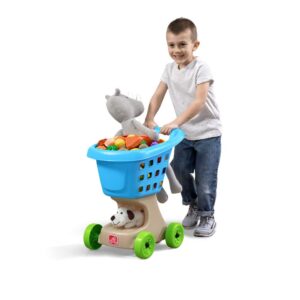 step2 little helper's shopping cart for kids, play grocery cart, made of durable plastic, for toddlers 2+ years old, blue