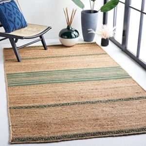 safavieh natural fiber collection accent rug - 4' x 6', natural & green, handmade stripe boho farmhouse rustic braided jute, ideal for high traffic areas in entryway, living room, bedroom (nfb262y)