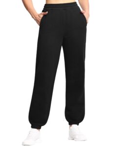 the gym people women's fleece sweatpants warm workout joggers pants with pockets black