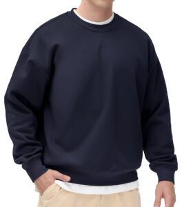 the gym people men's fleece crewneck sweatshirt thick loose fit soft basic pullover sweatshirt(navy blue, large)