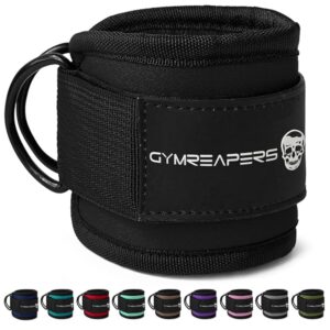 gymreapers ankle straps (pair) for cable machine kickbacks, glute workouts, lower body exercises - adjustable leg straps with neoprene padding (black, pair)