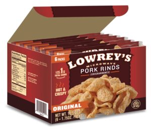 lowrey's bacon curls microwave pork rinds (chicharrones), original, 1.75 ounce (pack of 6)