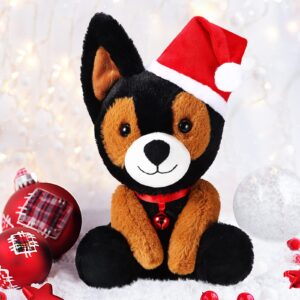 threan 8 inch christmas stuffed animal christmas plush doll with santa hat for holiday decoration winter gifts(dog style)