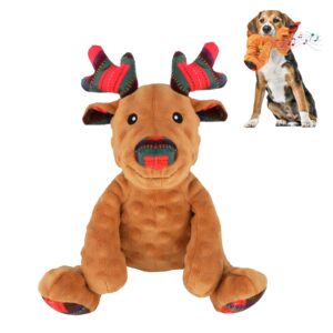 yuepet christmas squeaky dog chew toys, reindeer plush dog toys for cleaning teeth, durable stuffed dog toys with crinkle paper for puppies small medium dogs