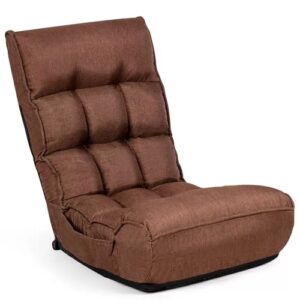 musumi 4-position adjustable floor chair folding lazy sofa cushioned couch lounger new foldable couch upholstered couch recliner, easy to store (brown)