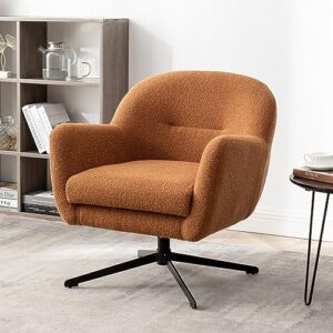 art leon swivel accent chair, modern sherpa fabric upholstered arm chair, single sofa chair with metal legs for living room bedroom, brown