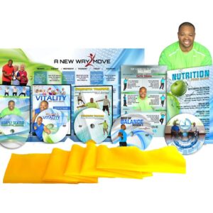 premium, senior exercise dvd system- 5 dvds + resistance band + balance exercises + nutrition guide + 3 bonus gifts. all exercise for seniors are shown both standing and seated in chair exercise for