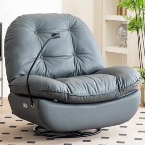 haizao oversized recliner sofa swivel rocking chair smart electric rocker theater recliner chair lazy boy glider with charging ports, stereo sound, cellphone holder and pillow (grey, leather)