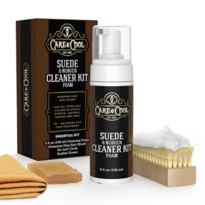 care & cool suede and nubuck cleaner foam kit (5 oz) restores color and vibrancy to shoes, boots, clothes, and furniture.