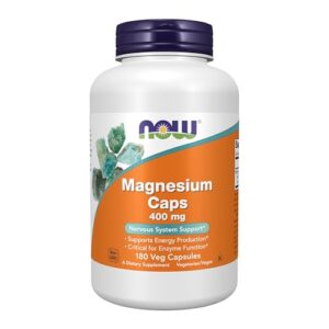 now foods supplements, magnesium 400 mg, enzyme function*, nervous system support*, 180 veg capsules