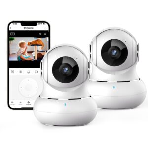 litokam indoor security camera with 360° motion tracking, wifi baby monitor camera with night version, 1080p home security cameras wireless for dog, pet camera with app, two way audio, 2 pack