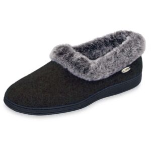 acorn womens chinchilla collar slippers, black, 8 9 us