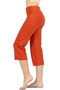 shezpretty women's cotton fold-over yoga capri pants (small, copper)