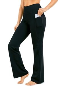 28"/30"/32"/34" inseam women's bootcut yoga pants long bootleg high-waisted flare pants with pockets blackflare_30_small black