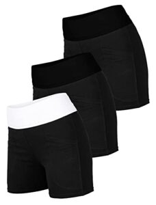 blis 3 pack shorts for women foldover biker shorts for women high waisted workout yoga shorts booty shorts for women black/white small