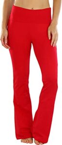 tobeinstyle women’s premium comfortable cotton-blend fold over flared yoga pants leggings - ruby - large