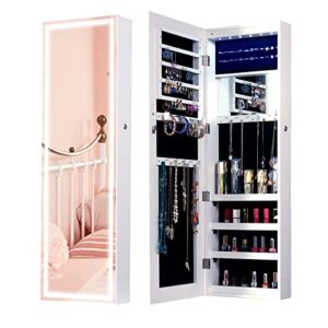 ntufrest jewelry organizer, touch led mirror jewelry cabinet,led wall/door mounted jewelry armoires for women, full length mirror with jewelry storage，magnetic lock