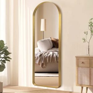 nicbex 64x21 inch arch full length mirror, full body mirror dressing mirror, alloy frame wall mounted mirror floor mirror for bedroom, bathroom, living room, hallway, round corners, brushed silver