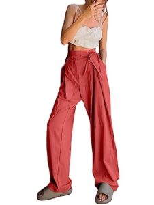 lyaner women's casual tie side high waist wide leg palazzo pants with pockets rust red medium