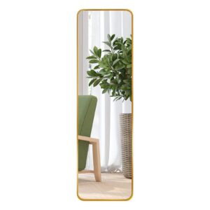 giftgarden 47"x14" gold full length mirror aluminum framed, modern long wall mirror tall full-body, wall mounted or over the door hanging for bedroom closet bathroom, golden