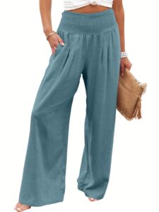 anrabess women linen palazzo pants summer boho wide leg high waist casual lounge pant 2025 beach travel vacation outfits lake small